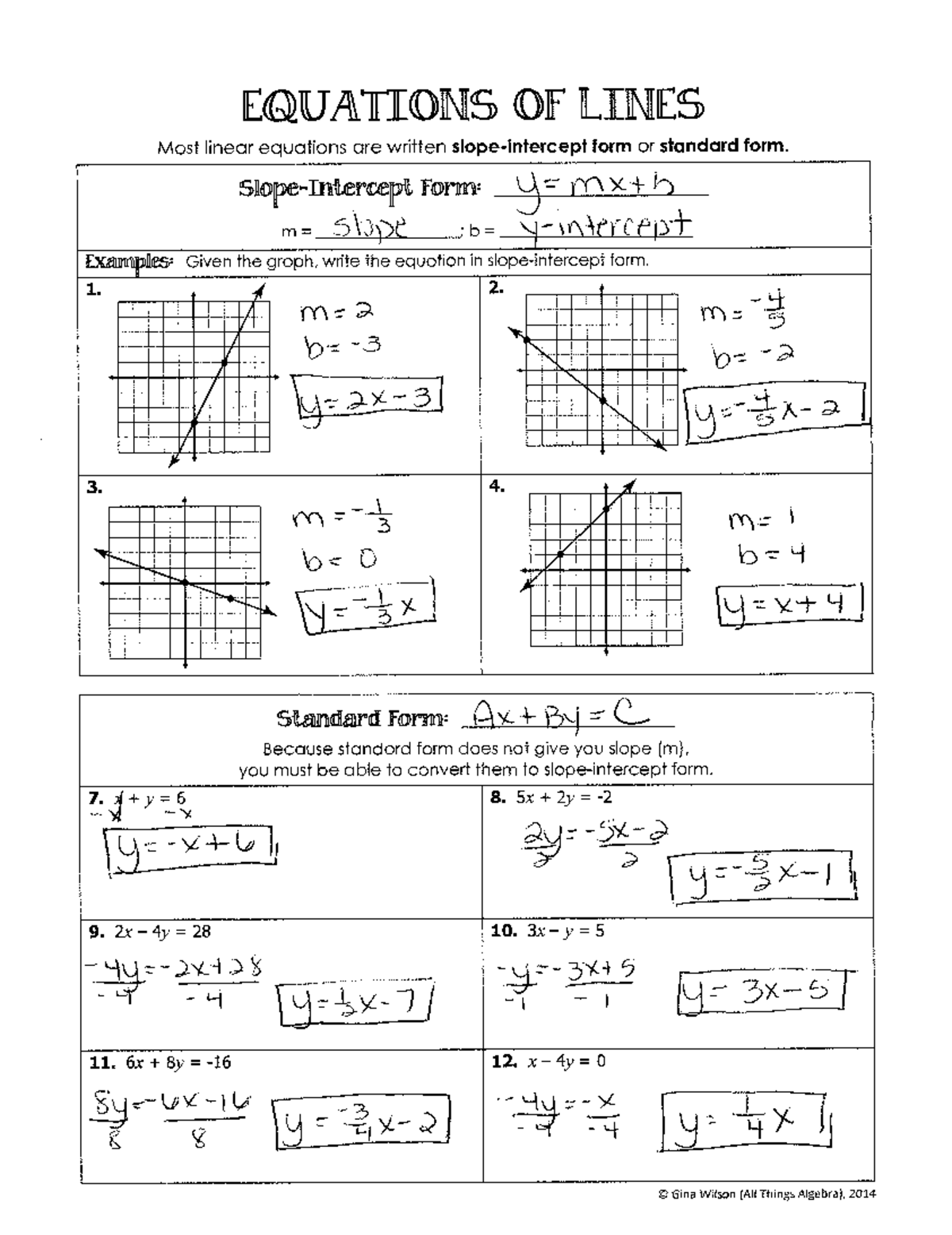 2.4 Equations of Lines Completed notes - EQUATIONS OF LINES Most linear ...