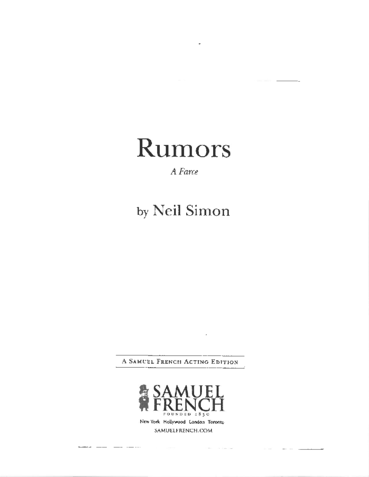 "Drama Analysis: Neil Simon's 'Rumors' Script (Theater Course)" - Studocu