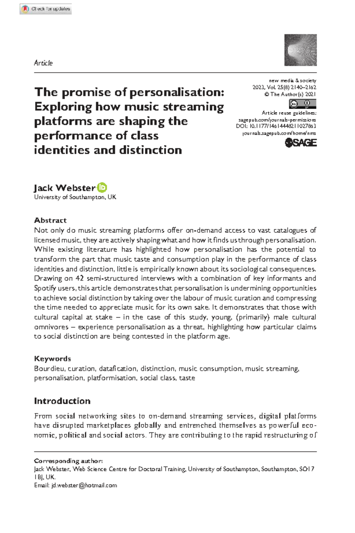 1027863 Media Society: The Impact of Personalisation on Class ...