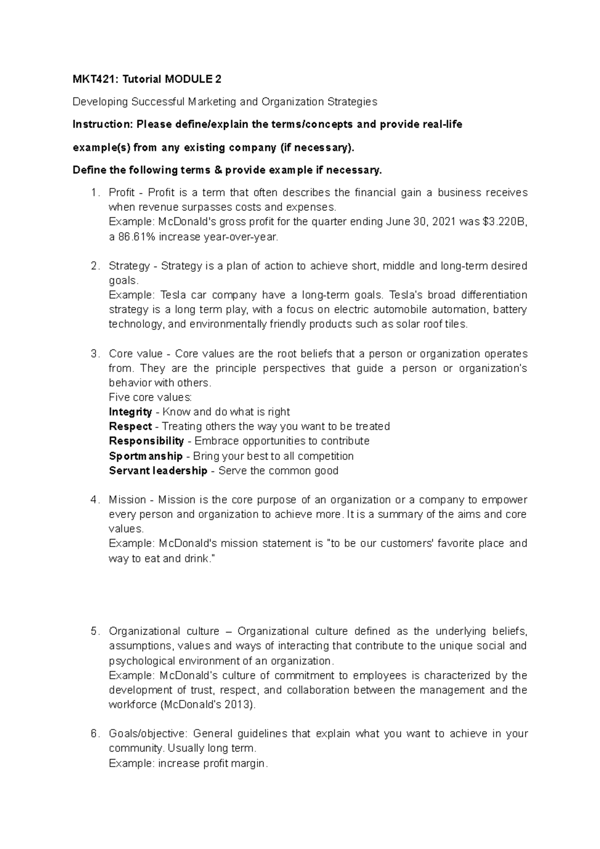 MKT421 Tutorial Module 2 - MKT421: Tutorial MODULE 2 Developing ...