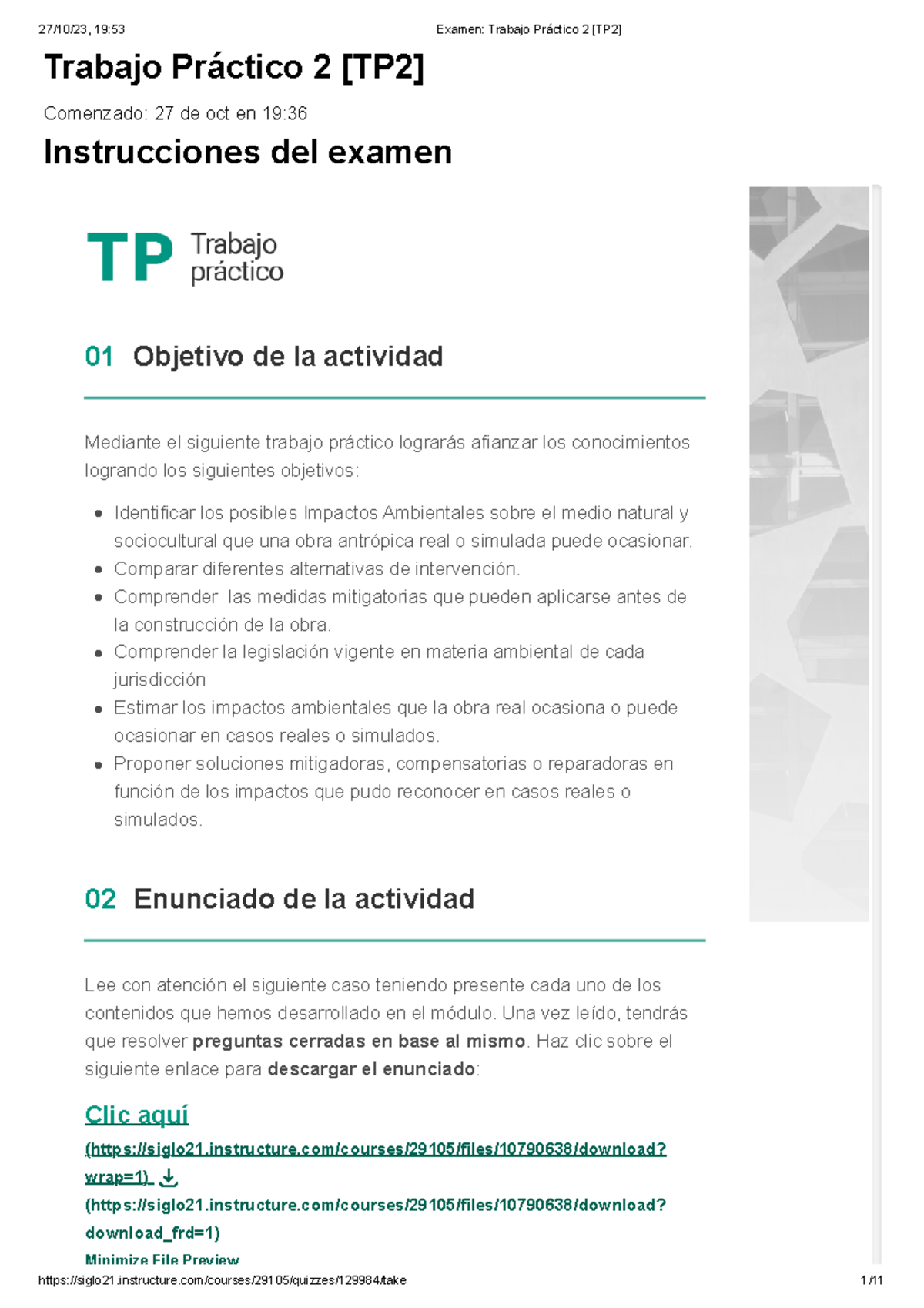 TP2 - Evaluación de Impacto Ambiental: Ejercicio Práctico y Preguntas - Studocu