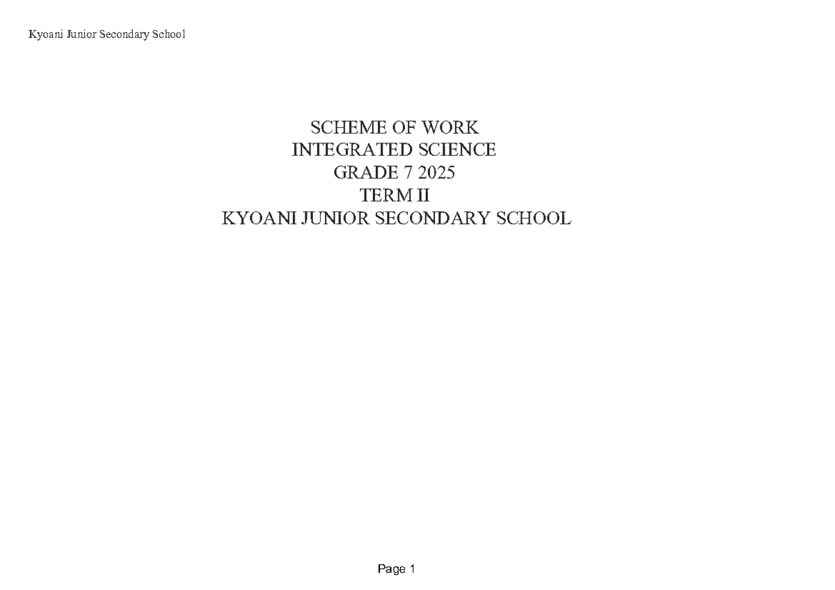 Integrated Science Grade 7 Term II Scheme of Work (2025) - Studocu
