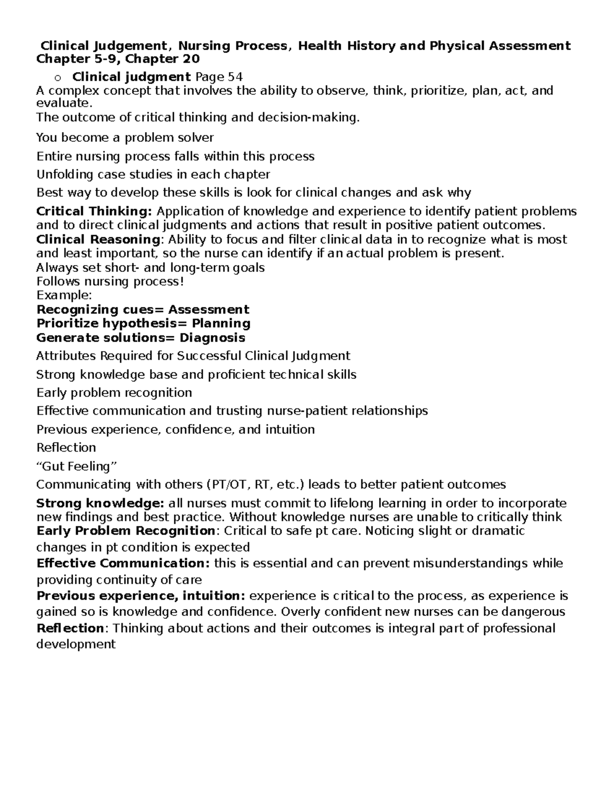 Clinical Judgment & Nursing Process: Assessment Techniques (NUR 202 ...