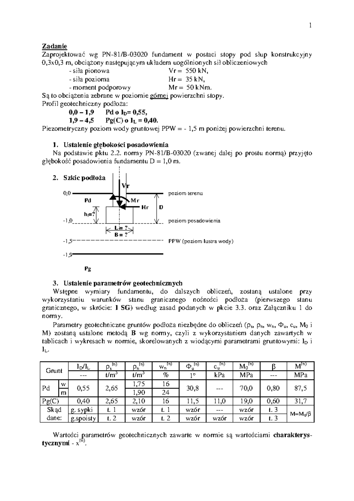 Projekt fundamentu stopowego wg PN-81B-03020 - Obliczenia i wymiary ...