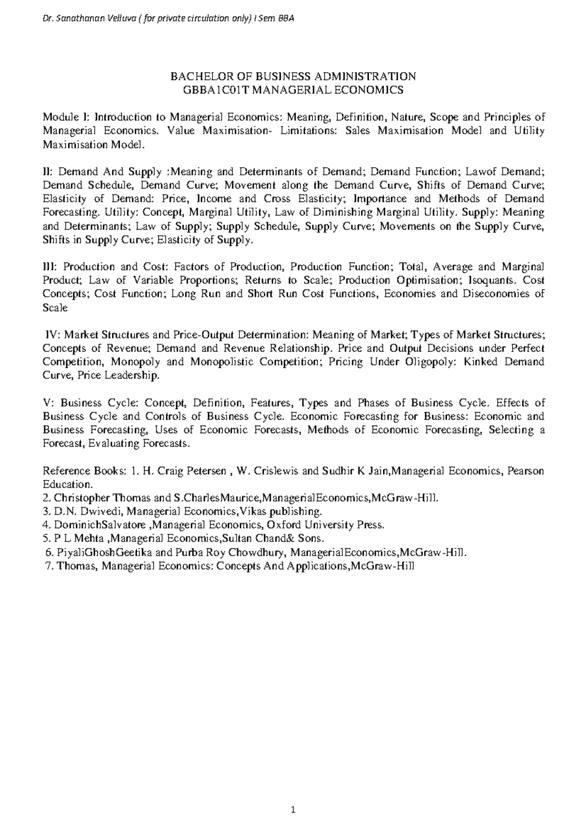 Module II: Demand, Supply, and Utility in Managerial Economics ...