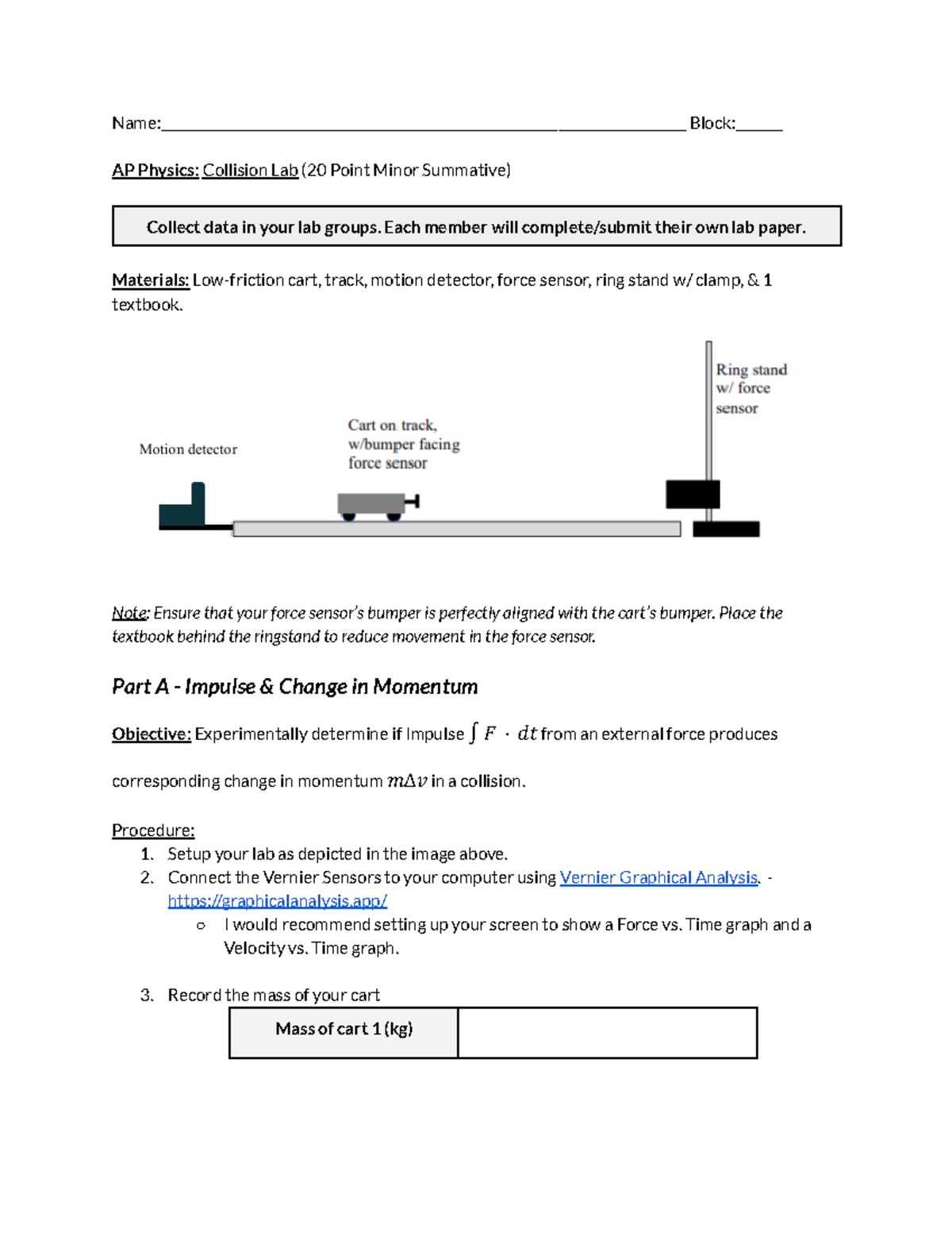 AP Physics: Collision Lab Notes (20 Point Minor Summative) - Studocu