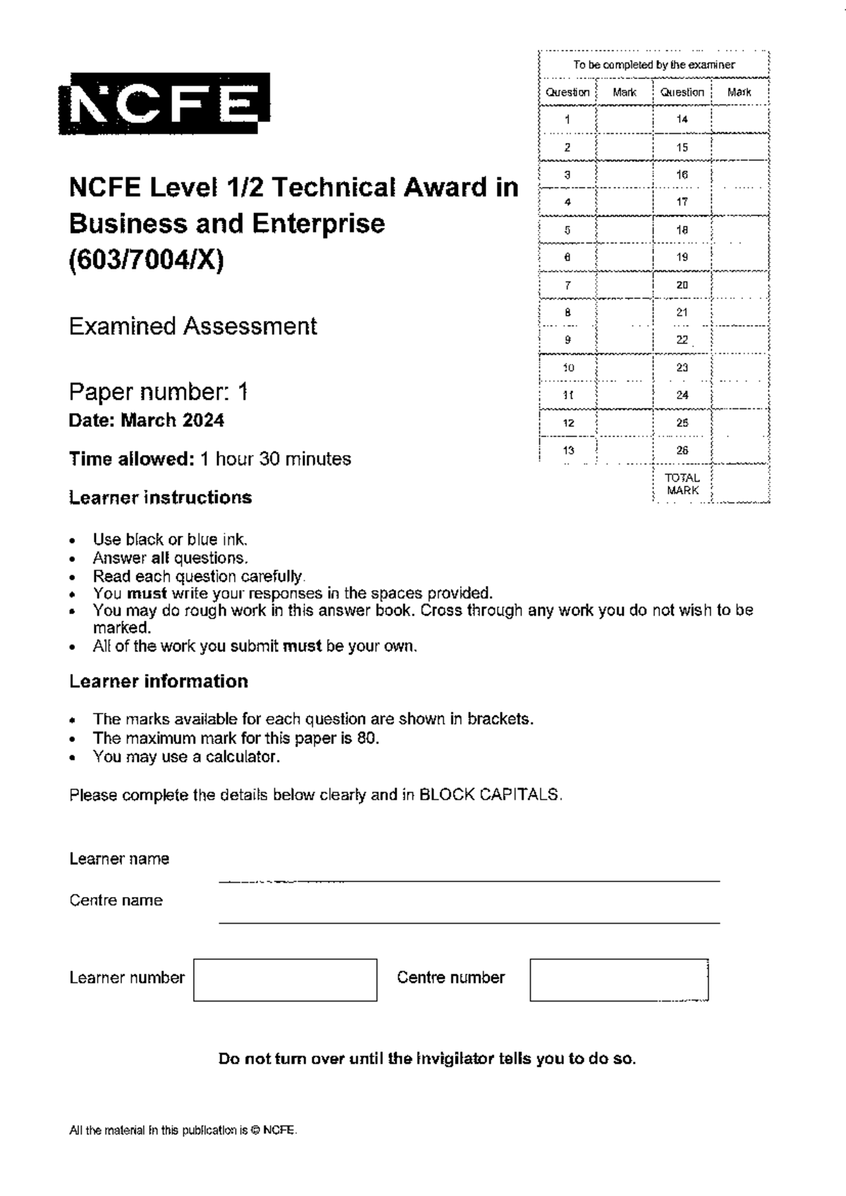 NCFE Level 2 Business Studies: Exam Preparation and Sample Questions ...