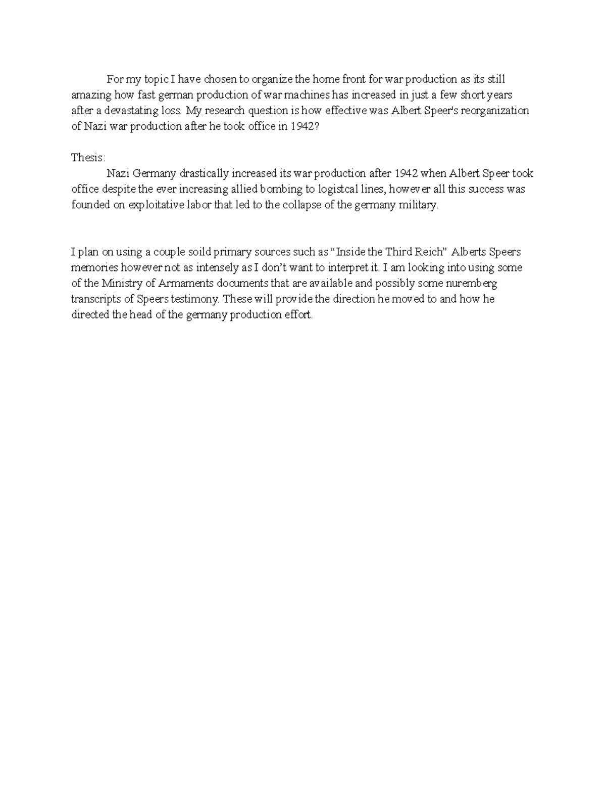 HIST 302: Final Project Milestone on Nazi War Production Reorganization ...