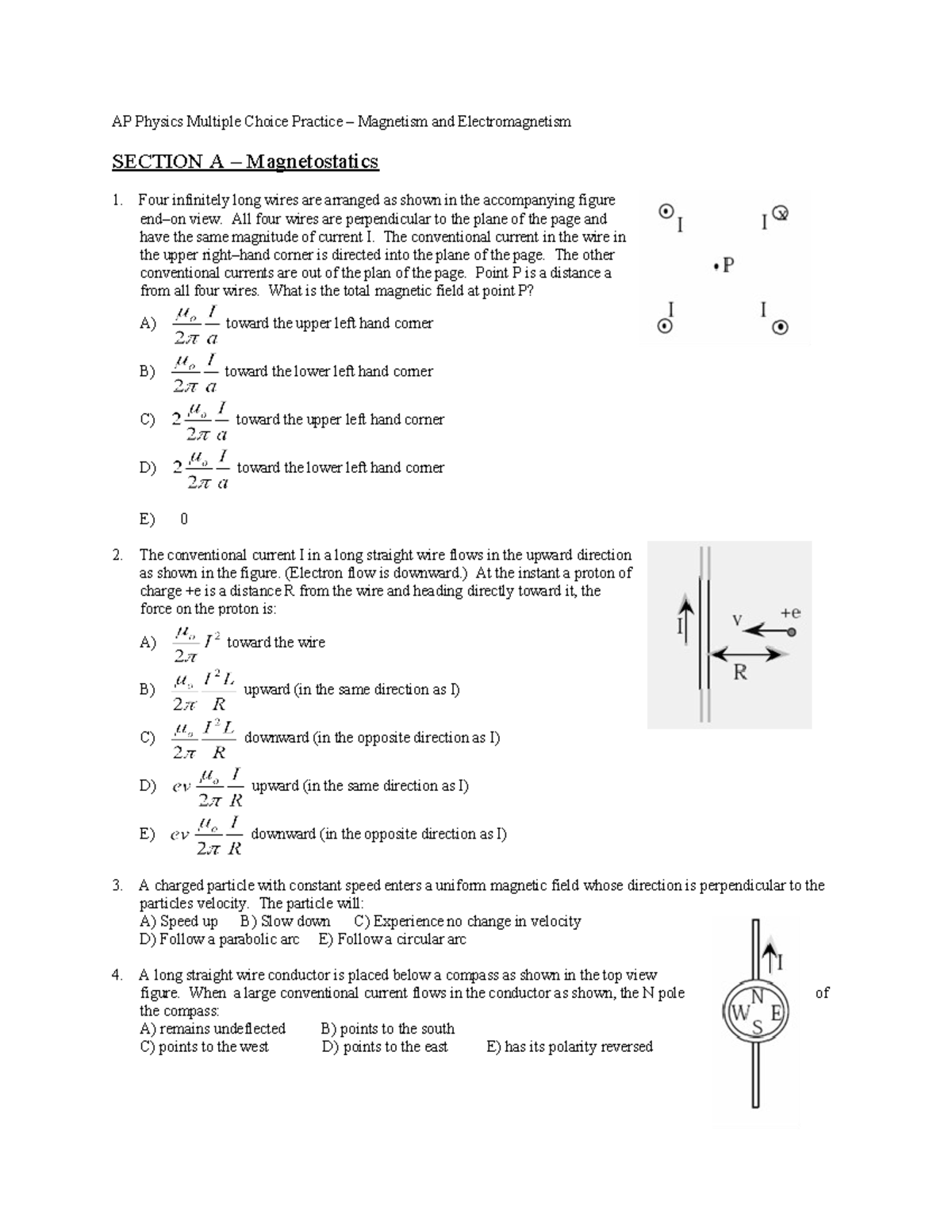 AP Physics 12a - Magnetism MC Practice Problems Guide - Studocu