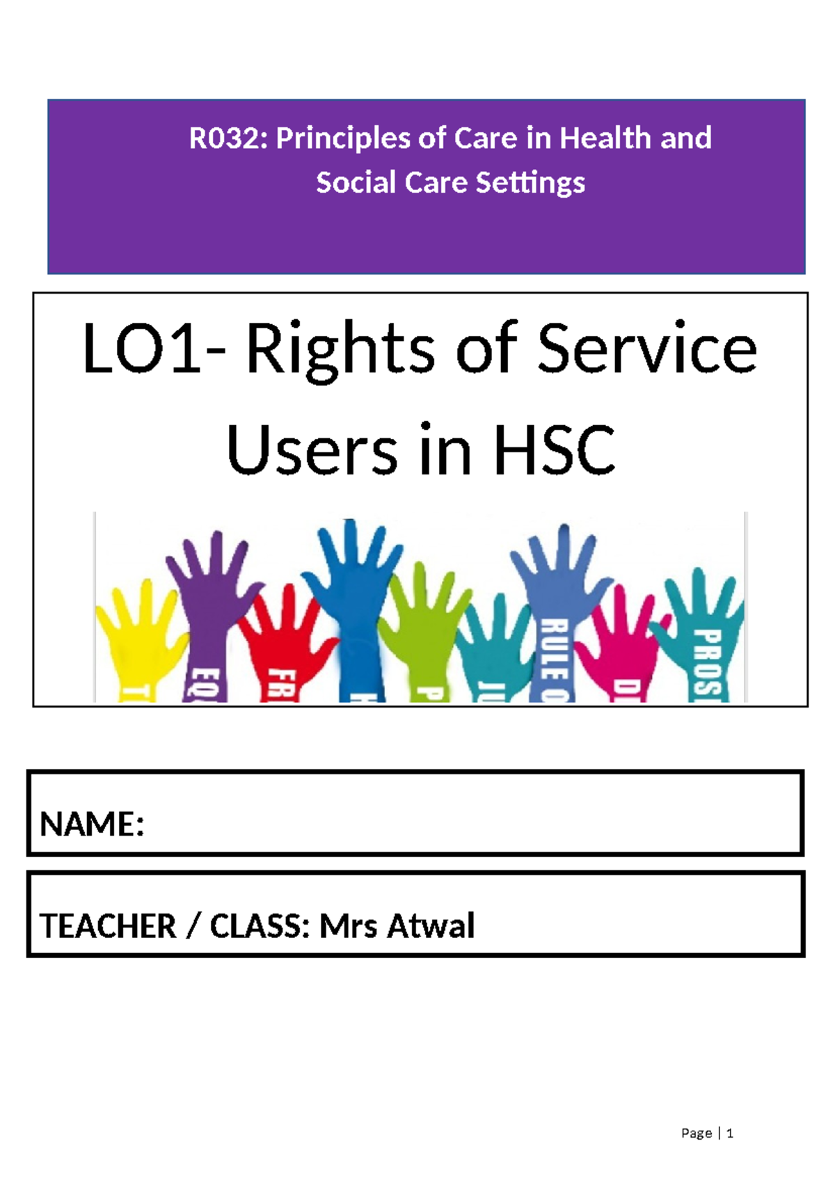 Health Social Care R032: Principles of Care and User Rights Guide - Studocu