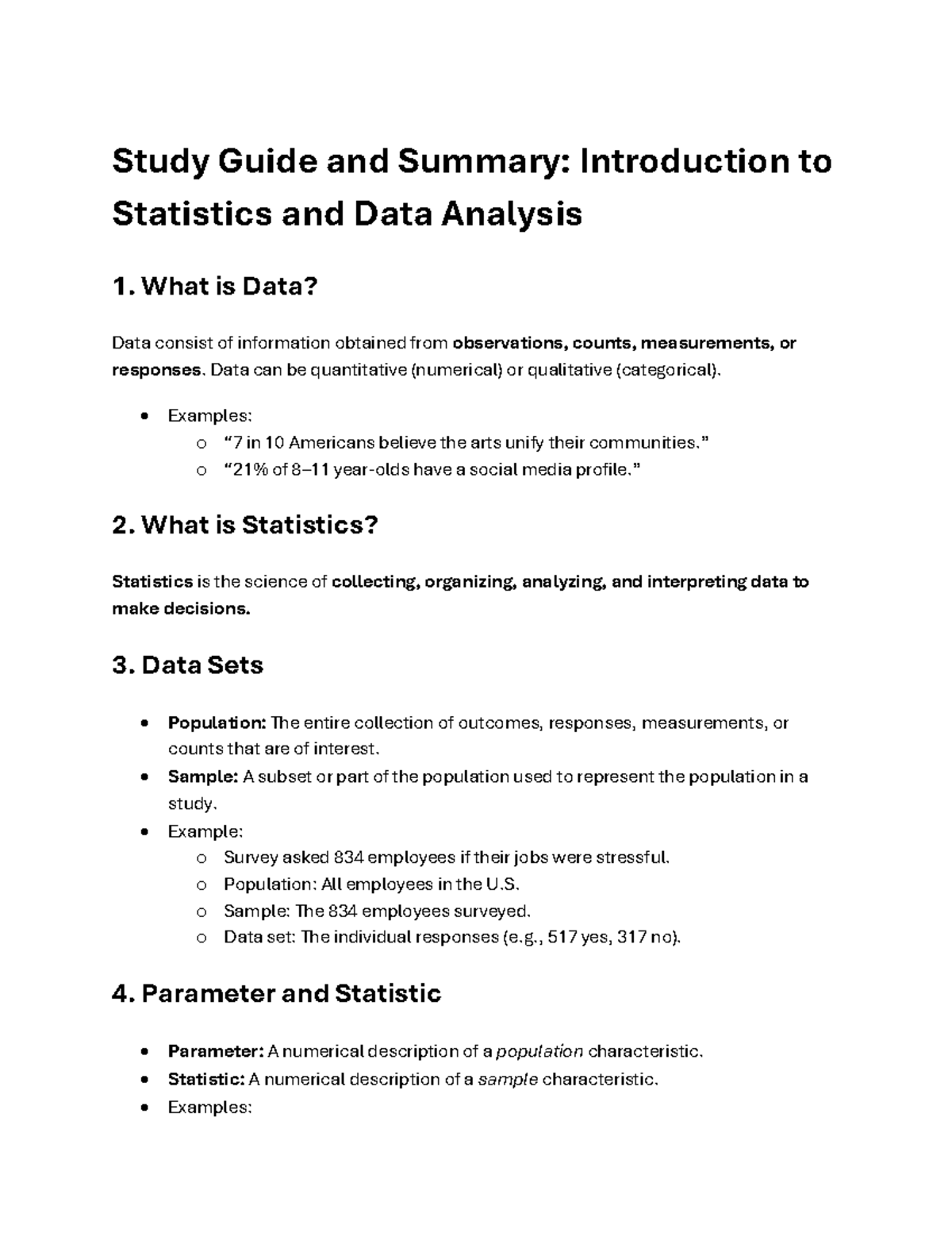 Elementary Statistics CH 1: Data, Statistics, and Sampling Techniques ...