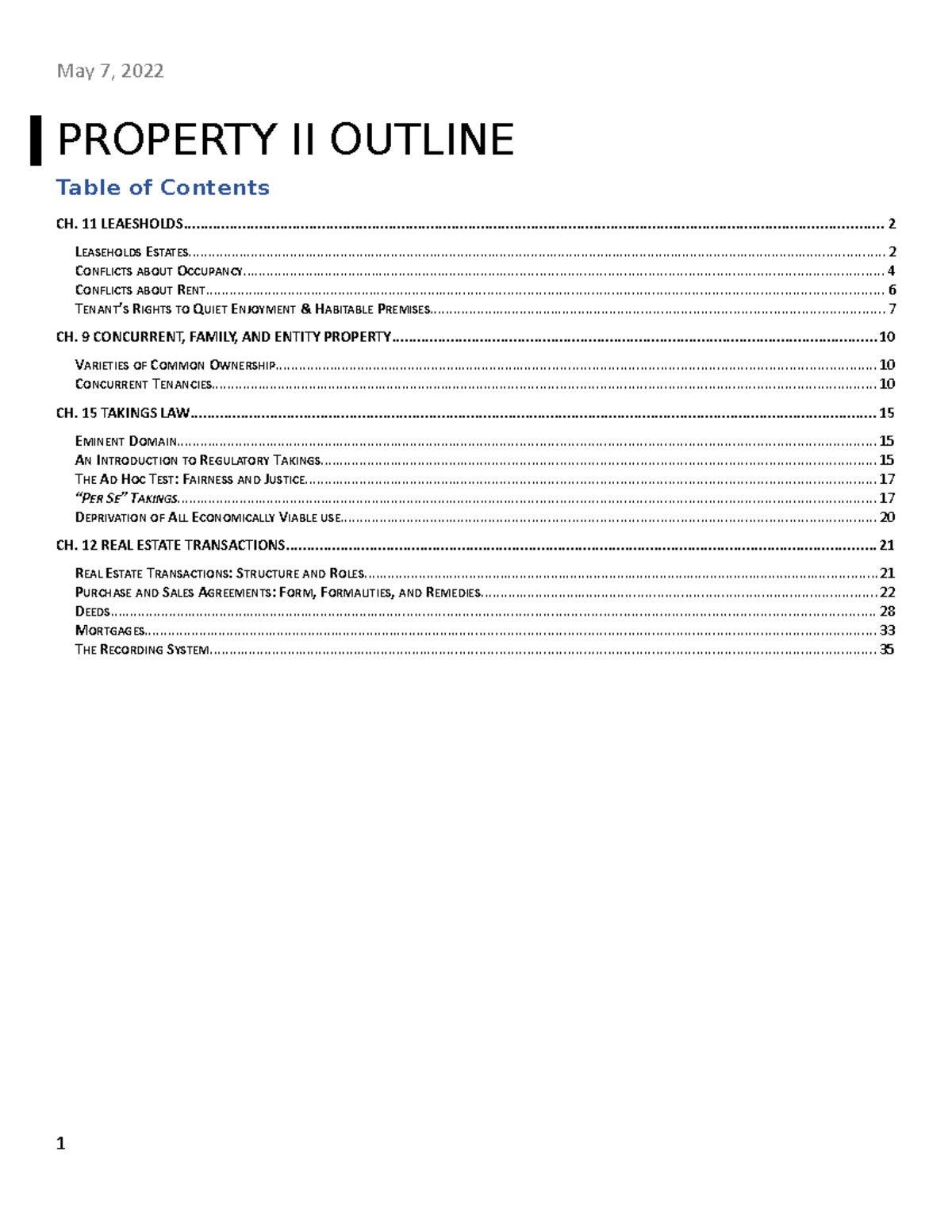 Property II Law Outline v2 - PROPERTY II OUTLINE May 7, CH. 11 - Studocu