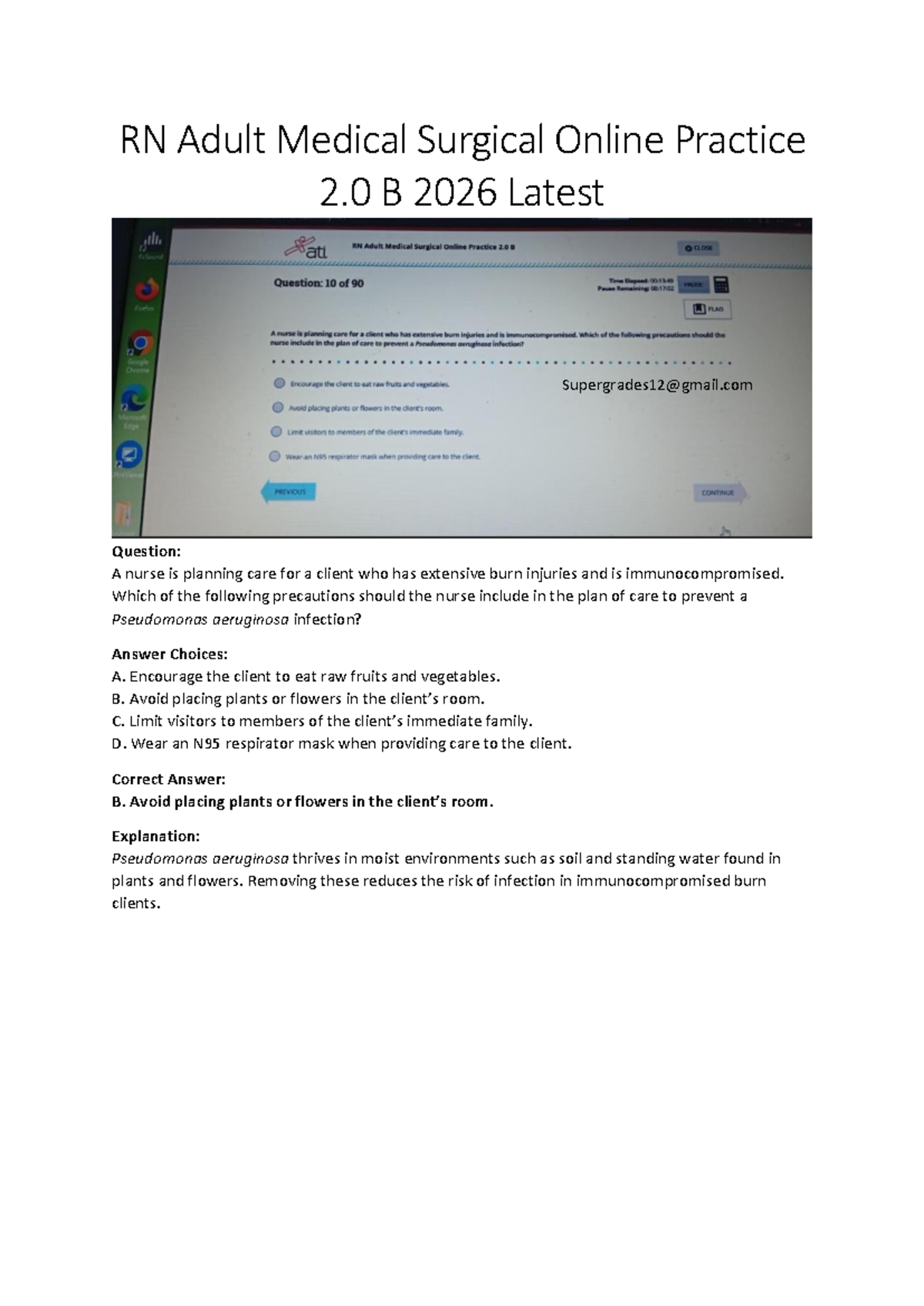 RN Adult Medical Surgical Online Practice 2.0 B 2026: Infection Control ...