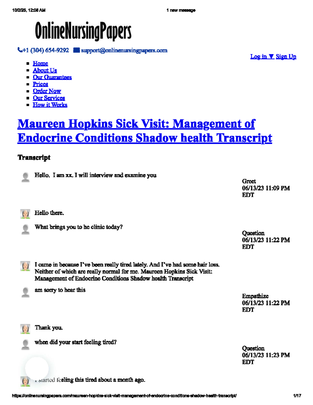 Sick Visit: Management of Endocrine Conditions (304) Transcript - Studocu