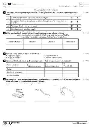 Test biologia dział 1 - szkoła podstawowa - Biologia - Zakres ...