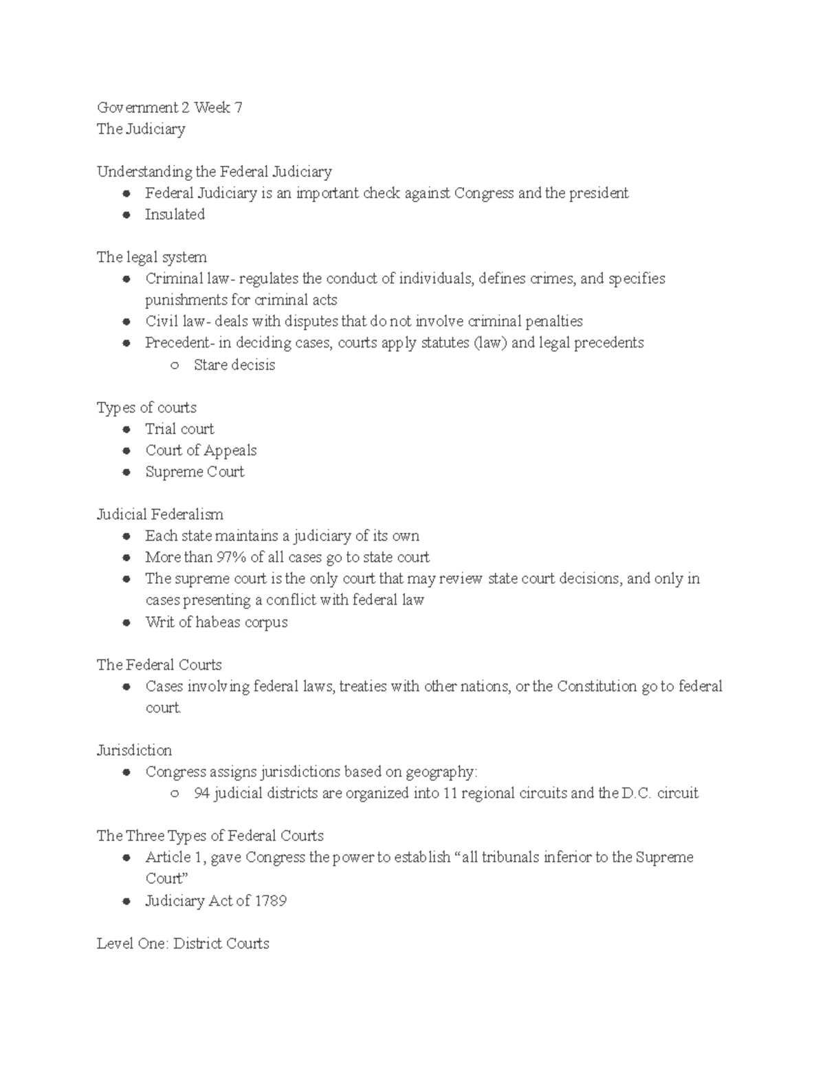 Government 2 Week 7/8: Exploring the Federal Judiciary and Its Role ...