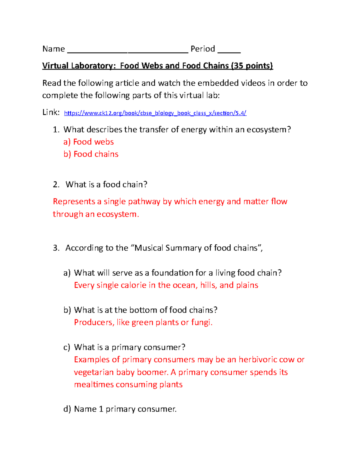 Virtual Lab: Understanding Food Webs and Food Chains (Biology) - Studocu