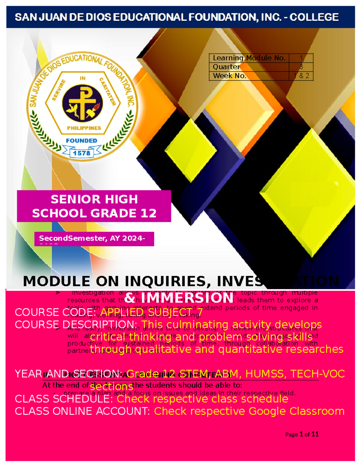 APPLIED 7: Module 1 - Inquiries, Investigations & Immersion Overview ...