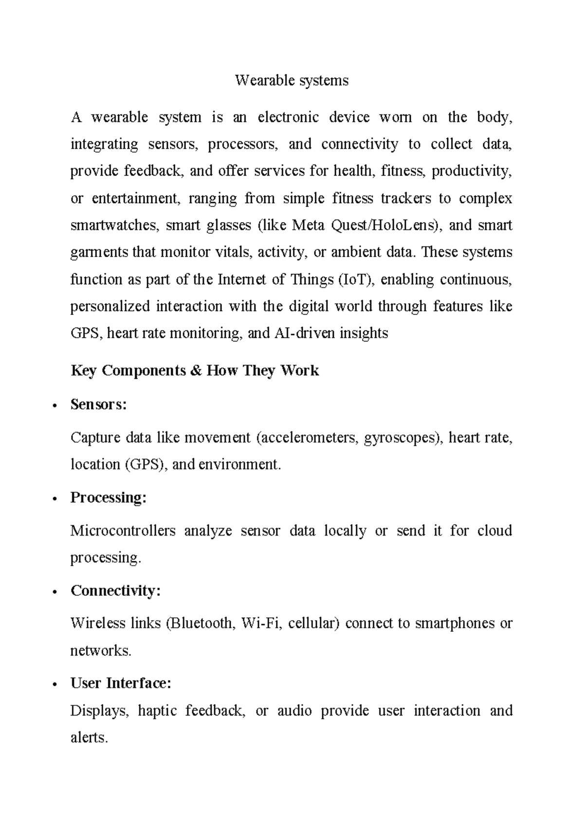 Wearable Systems Overview: Key Components & Applications (Unit 1) - Studocu