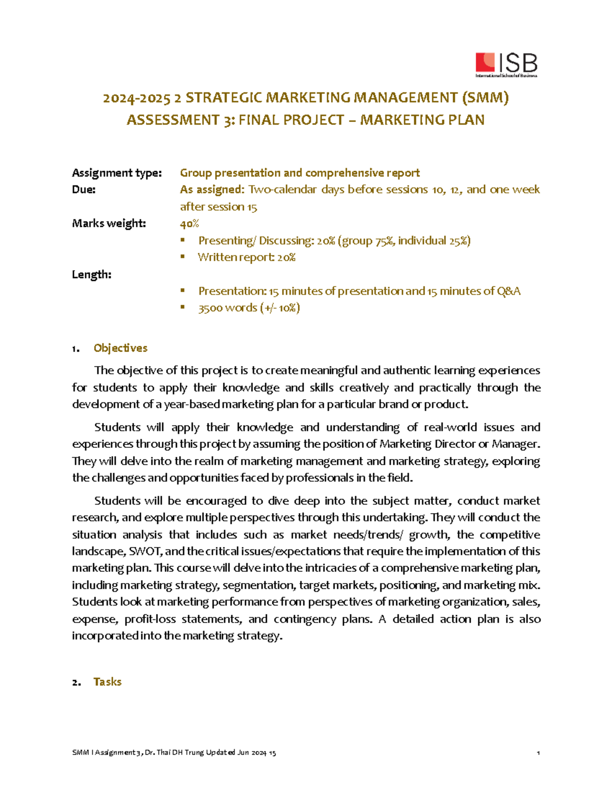 SMM I Assignment 3: Final Project Marketing Plan Overview - Studocu