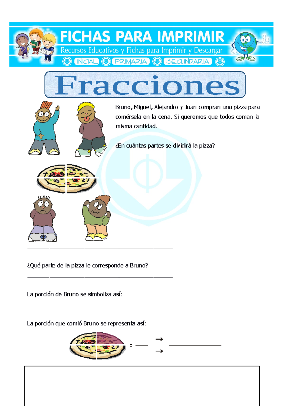 Lectura y escritura de fracciones para Cuarto de Primaria - Bruno ...