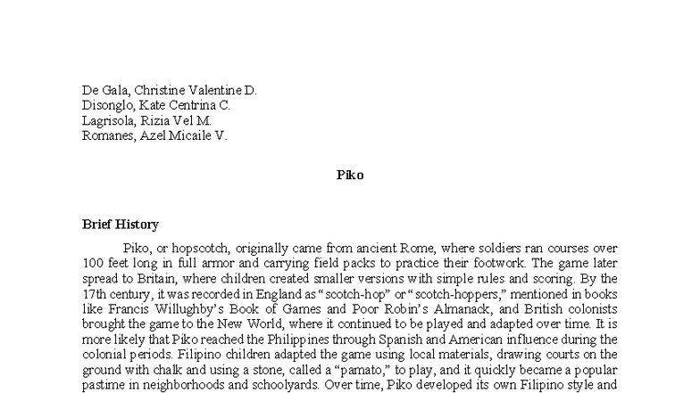 Group 3 PIKO Game Mechanics and History Overview - Studocu
