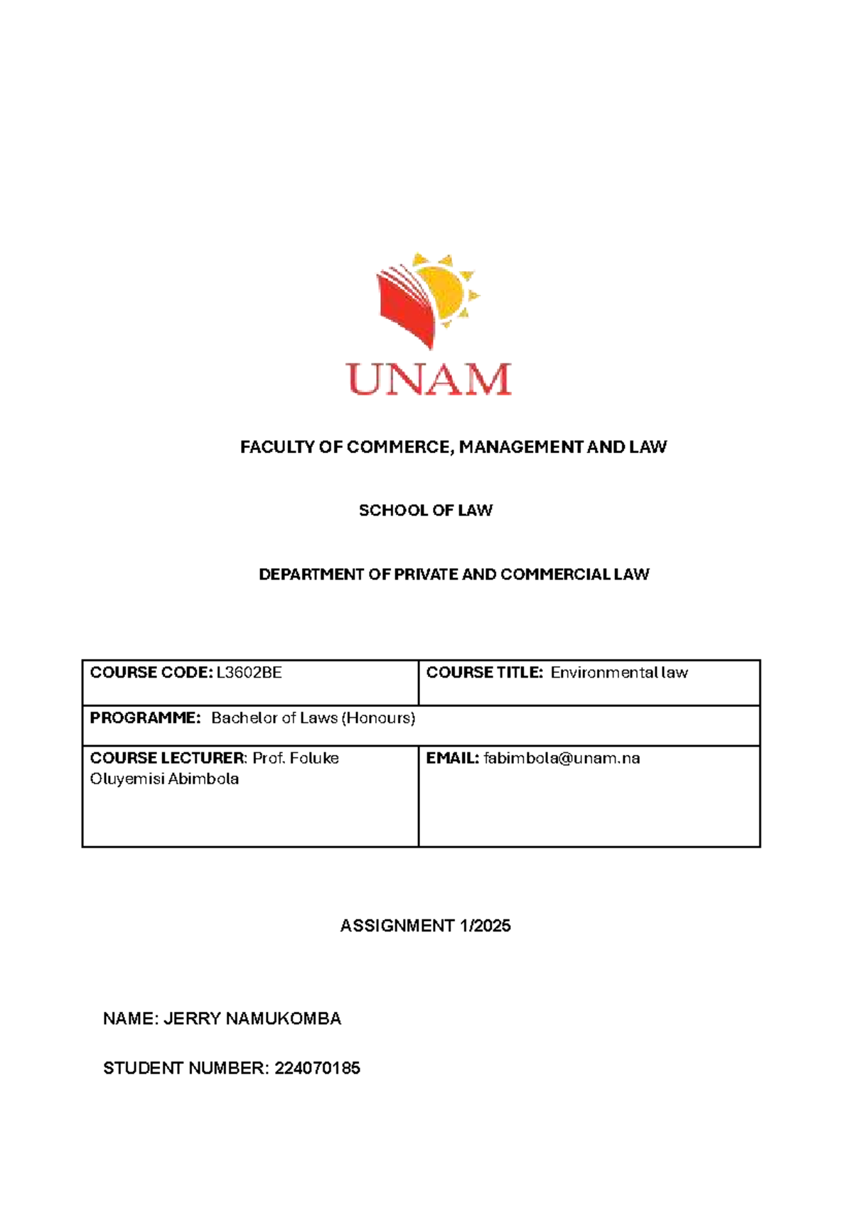 L3602BE Environmental Law Assignment: Sustainable Development in ...