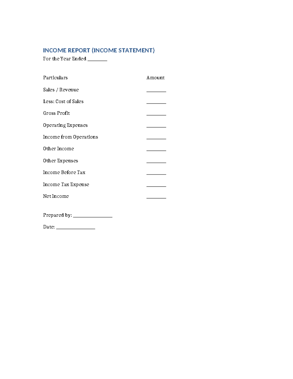Income Report - SHE - Accountancy - INCOME REPORT (INCOME STATEMENT ...