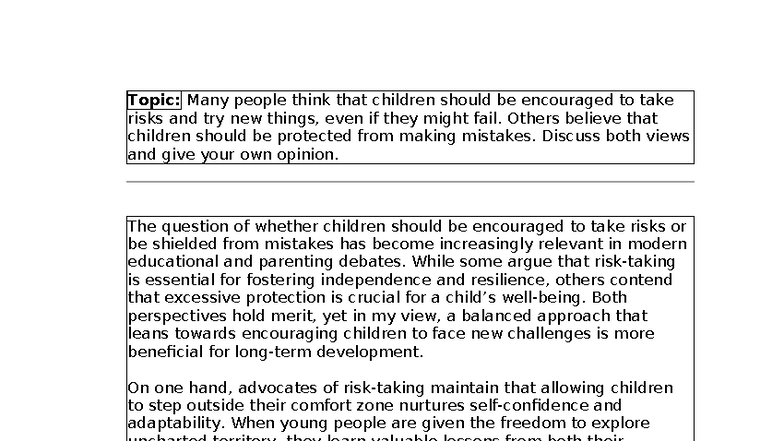Essay Notes: Encouraging Risk-Taking in Child Development - Studocu