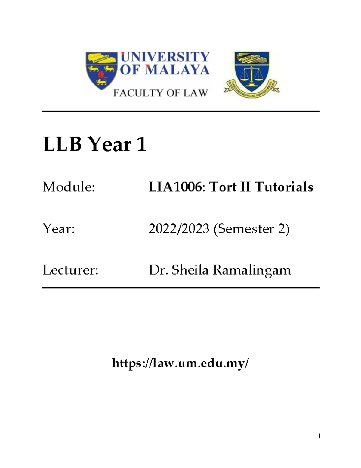 Tutorial questions - LLB Year 1 Module: LIA1006: Tort II Tutorials Year: 2022/2023 (Semester 2 ...