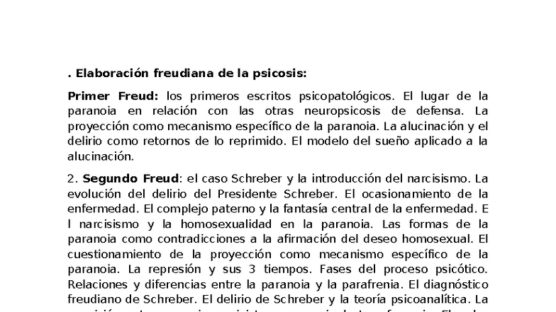 Resumen de Psicopatología 2: Freud y el Caso Schreber - Studocu