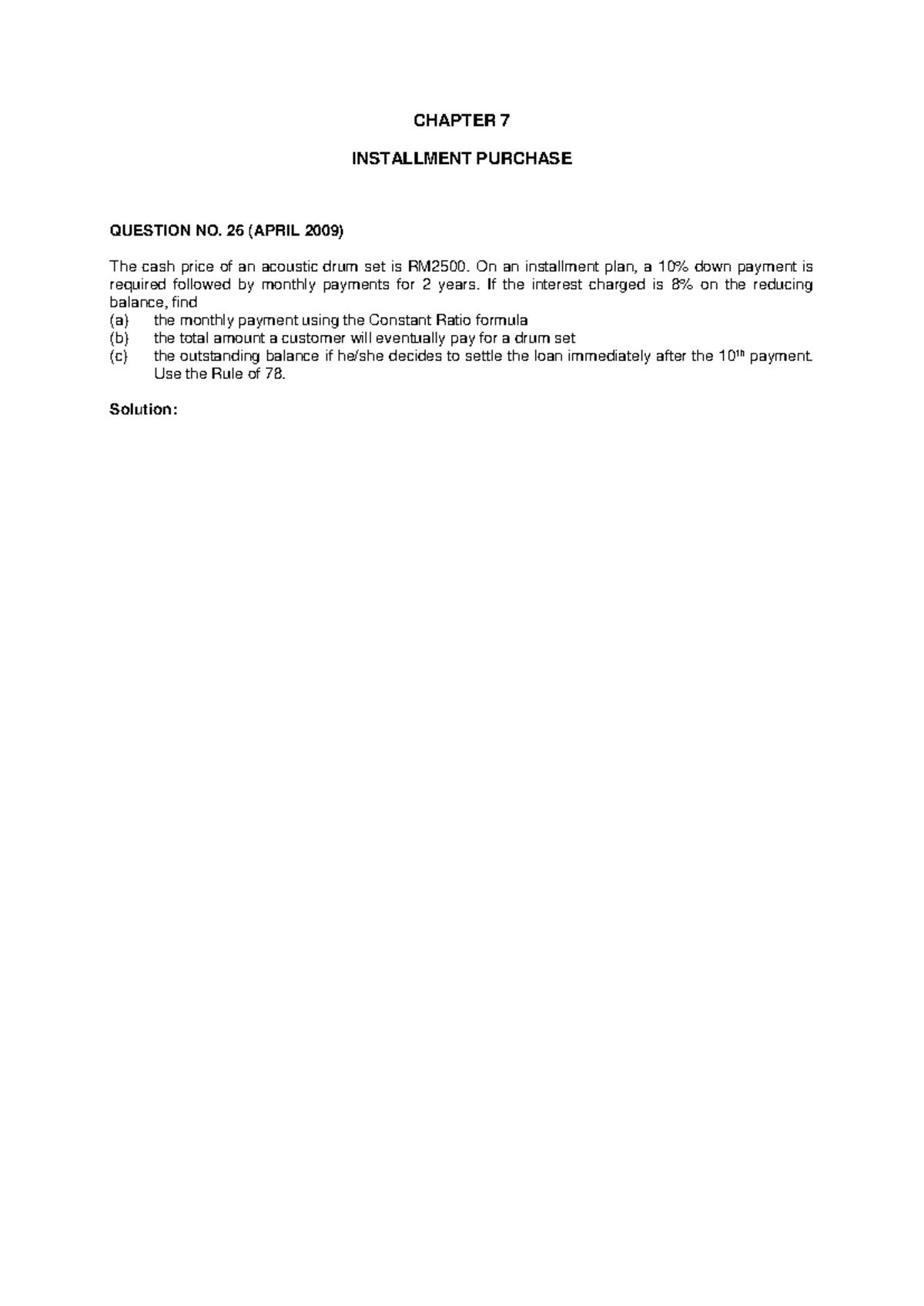 Additional Exercise CH 7: Installment Purchase Questions 260105 - Studocu