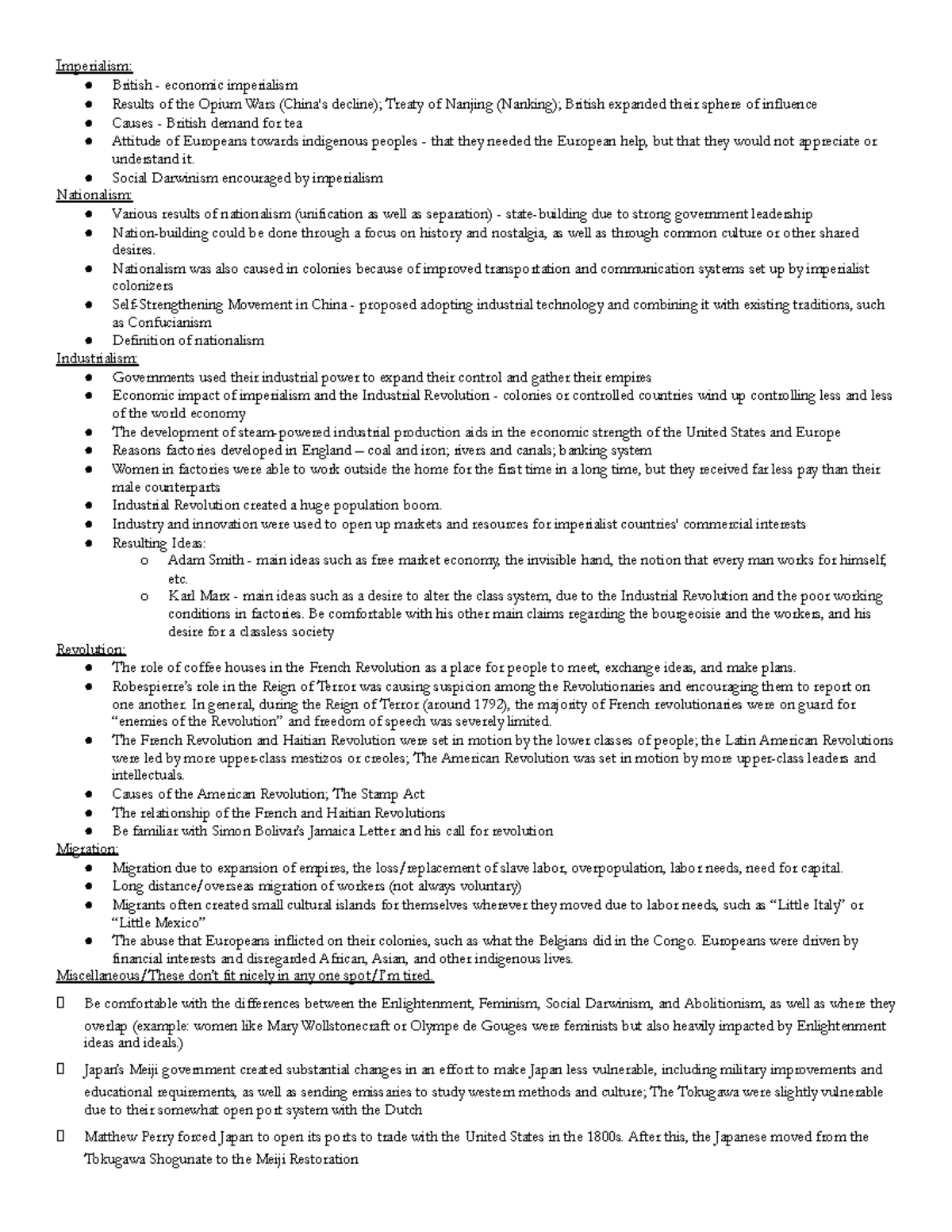 Unit 3 Final Exam Study Guide: Imperialism, Nationalism, & Revolutions ...