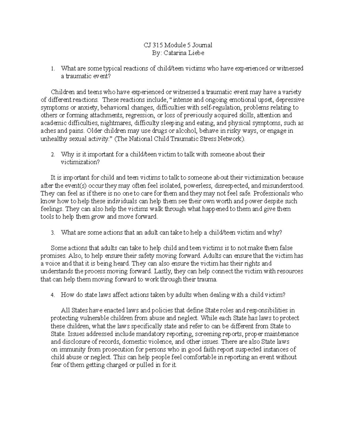 5-1 Journal Working With a Child Victim - Harris Zanaea Harris CJ 315 ...