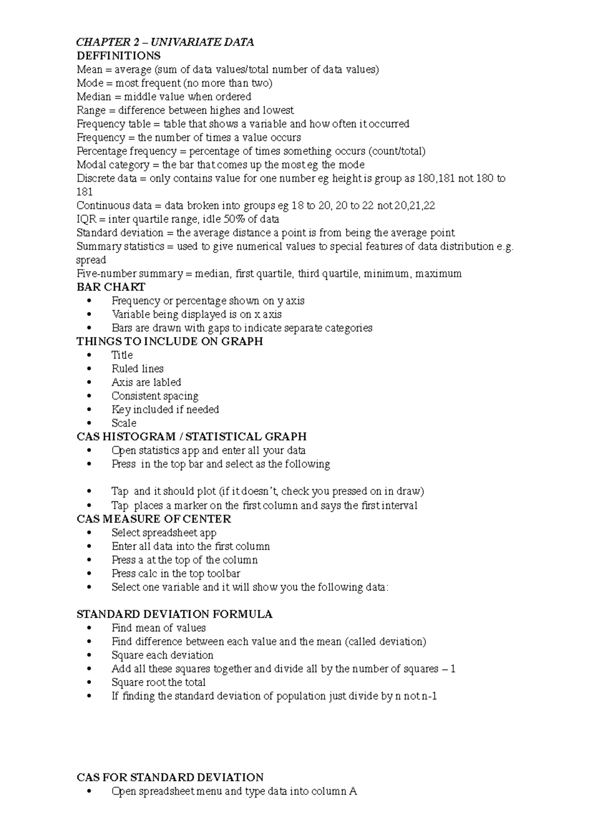 UNIT 1 univariate data - Notes - CHAPTER 2 – UNIVARIATE DATA ...