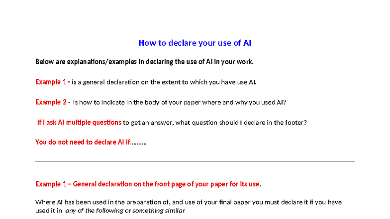 AI Declaration Guidelines for Academic Papers - Studocu