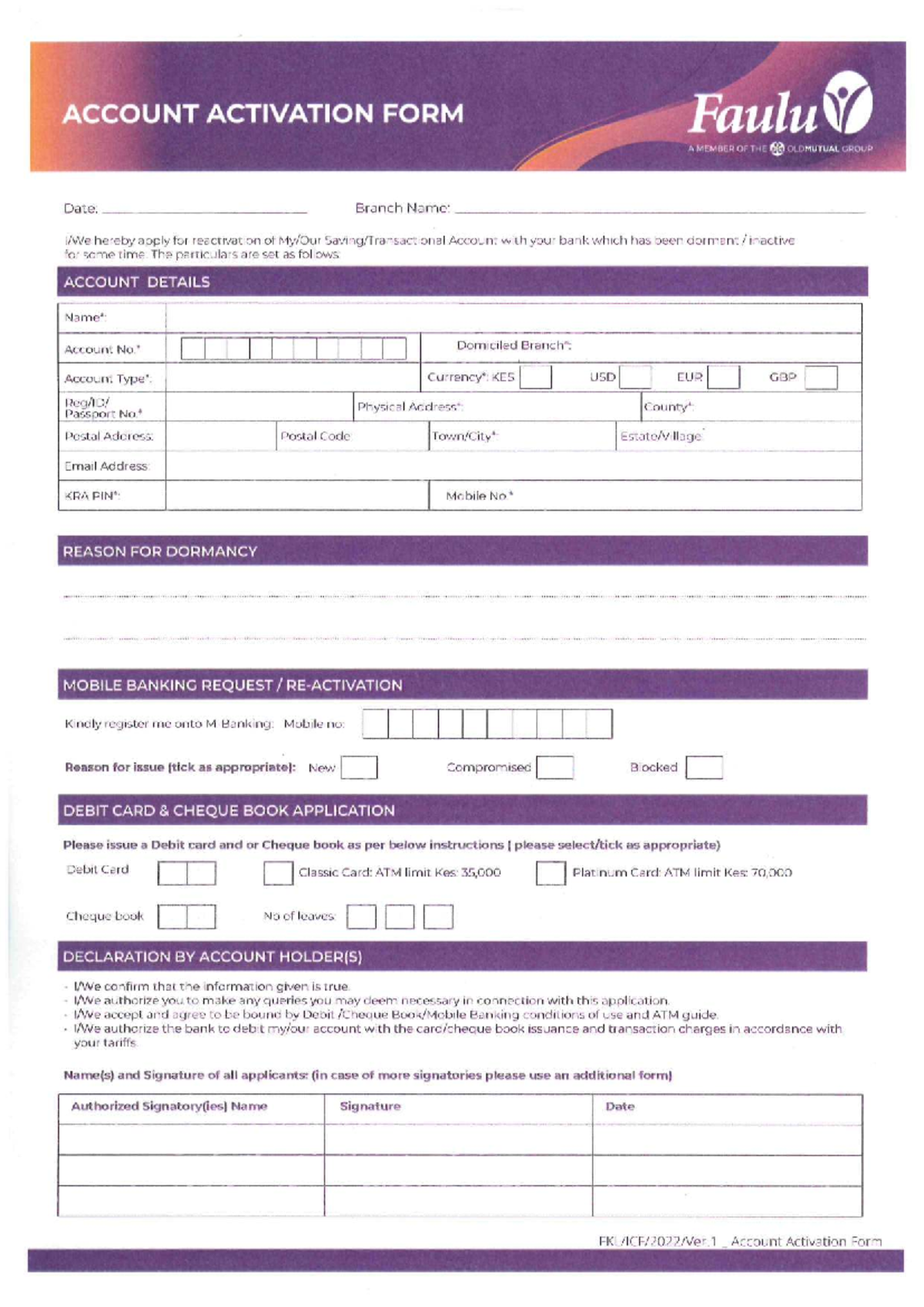 ACCOUNT ACTIVATION FORM - REACTIVATION REQUEST - Studocu