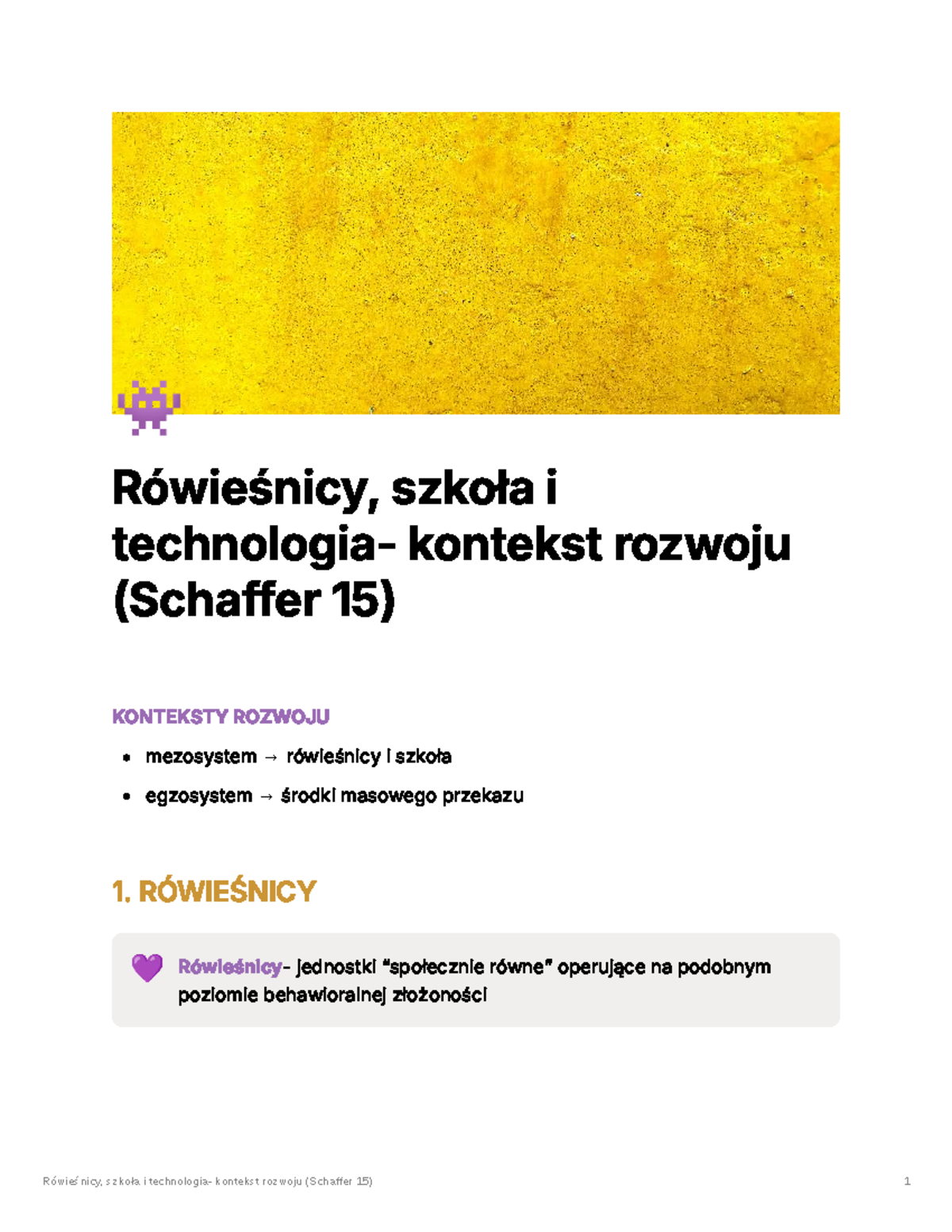 Rówieśnicy, szkoła i technologia - kontekst rozwoju (Schaffer 15) - Studocu