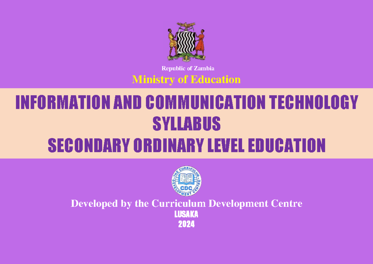 Zambia ICT Syllabus for Secondary Education: Form 1 to Form 4 - Studocu