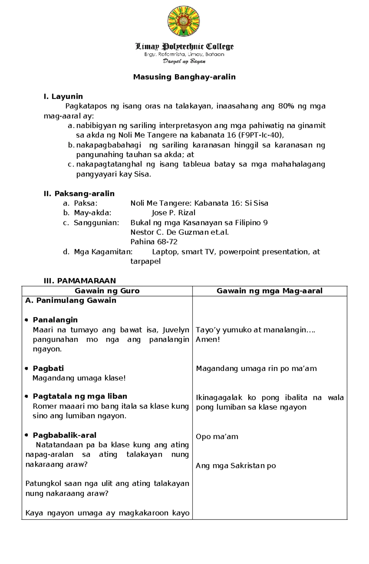Masusing Banghay-Aralin sa Filipino 10: Anekdota ng Mongheng Mohametano ...