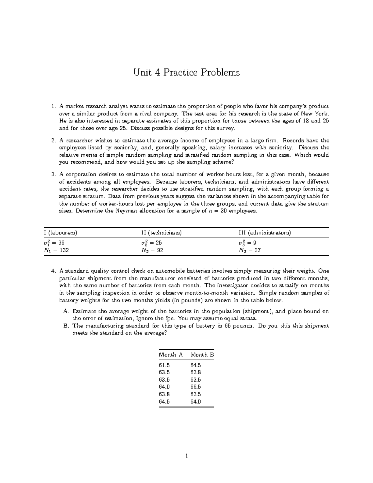 Unit 4 Practice Problems: Stratified Random Sampling Techniques - Studocu