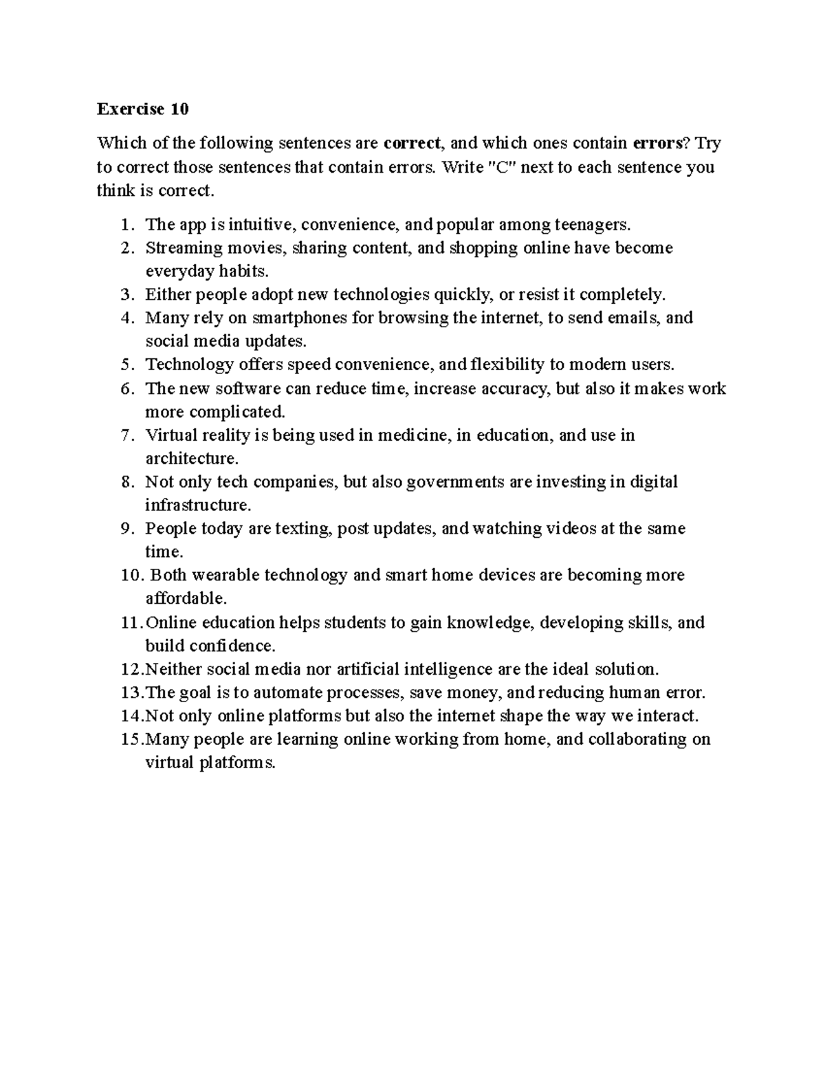 Unit 2: Parallel Structure Exercise 10 - Error Correction Guide - Studocu