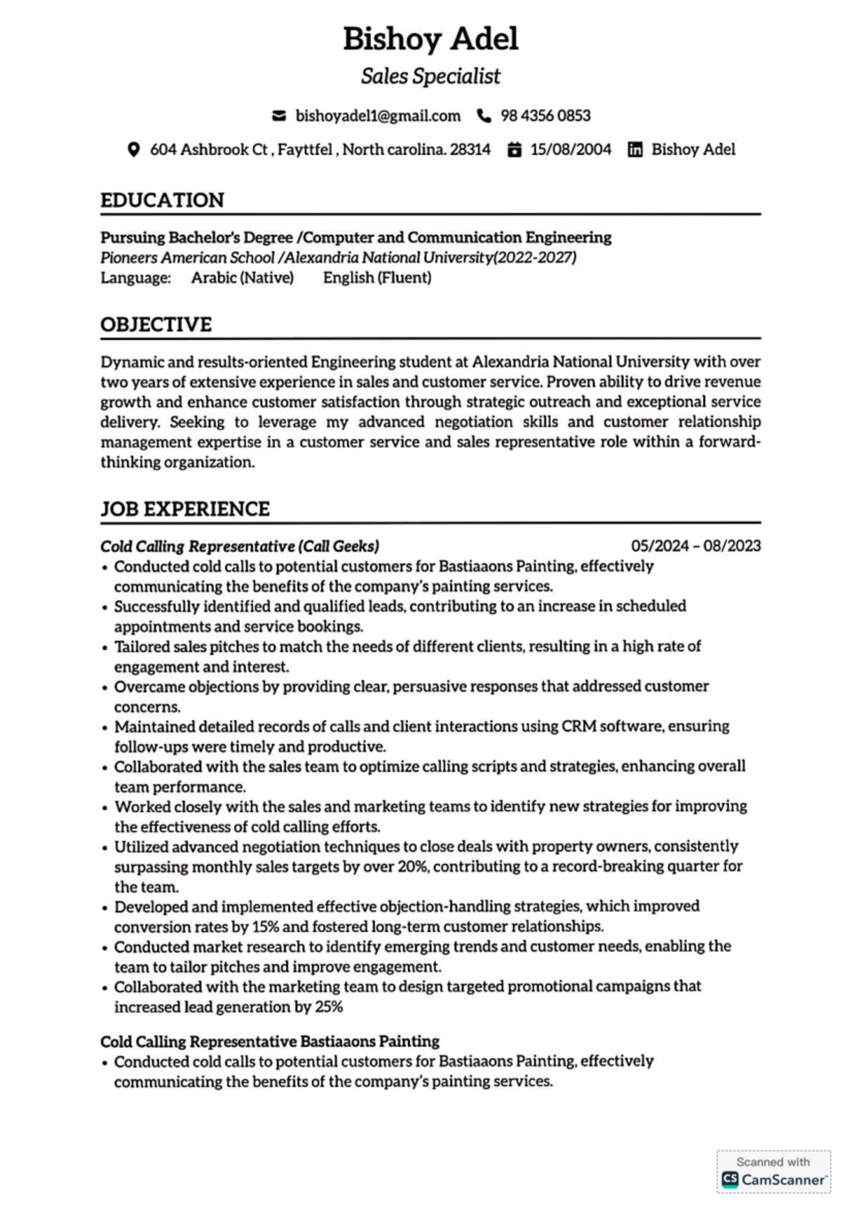 Cv - Adel - Bishoy Adel Sales Specialist 98 4356 0853 604 Ashbrook Ct ...