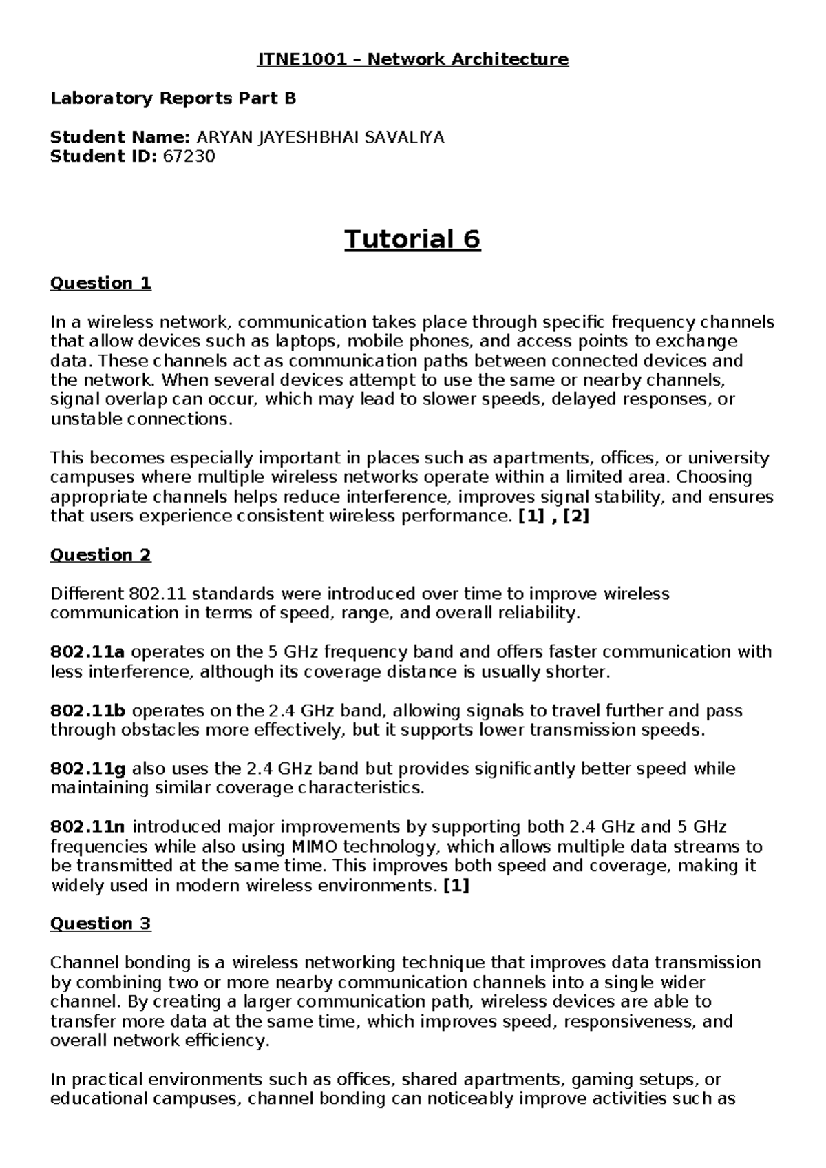 ITNE1001 Network Architecture Lab Reports: Wireless Communication ...