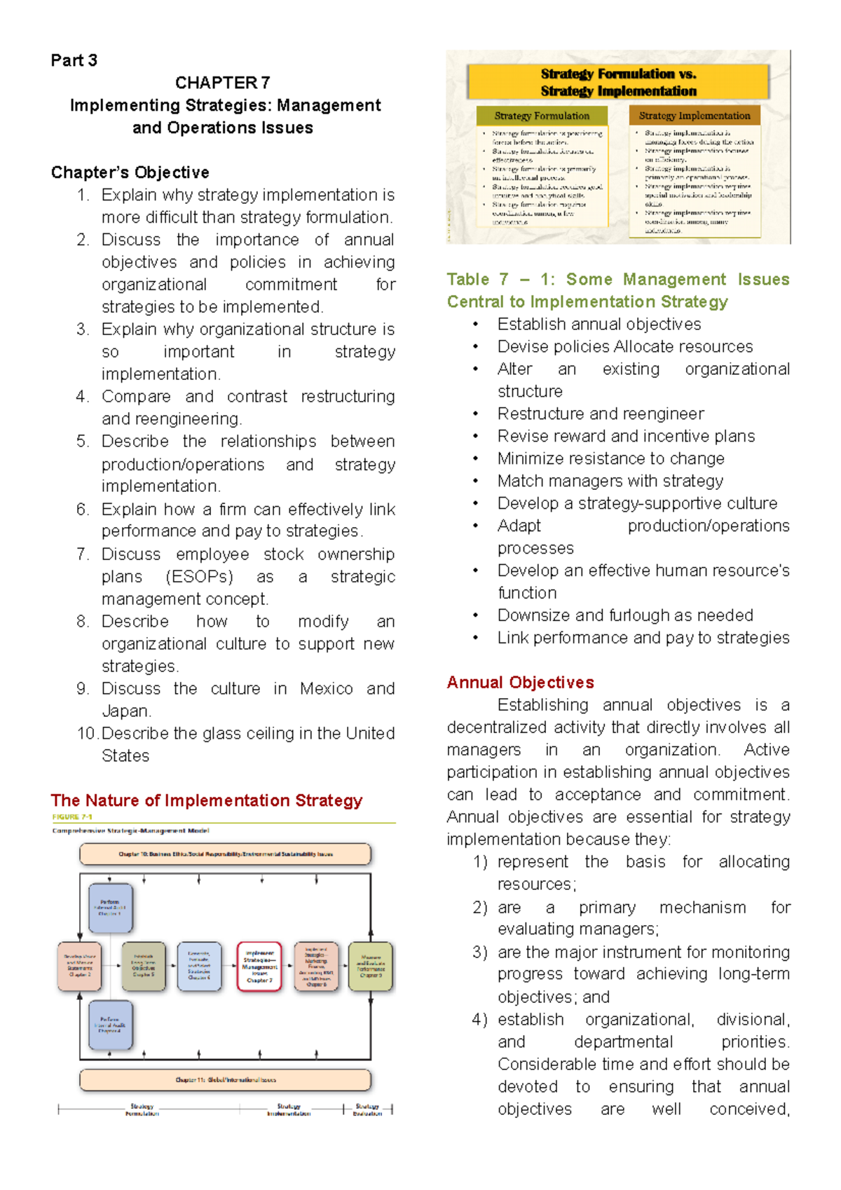 Chapter 7: Implementing Strategies - Management and Operational Issues - Studocu