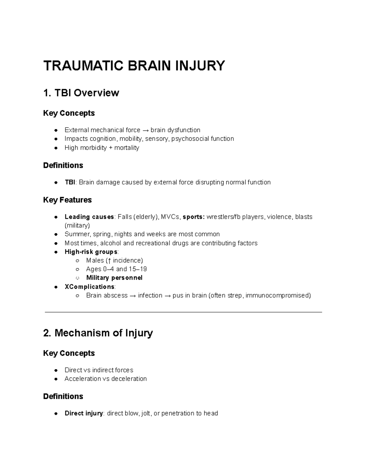 Lecture Notes on Traumatic Brain Injury (TBI) - Studocu