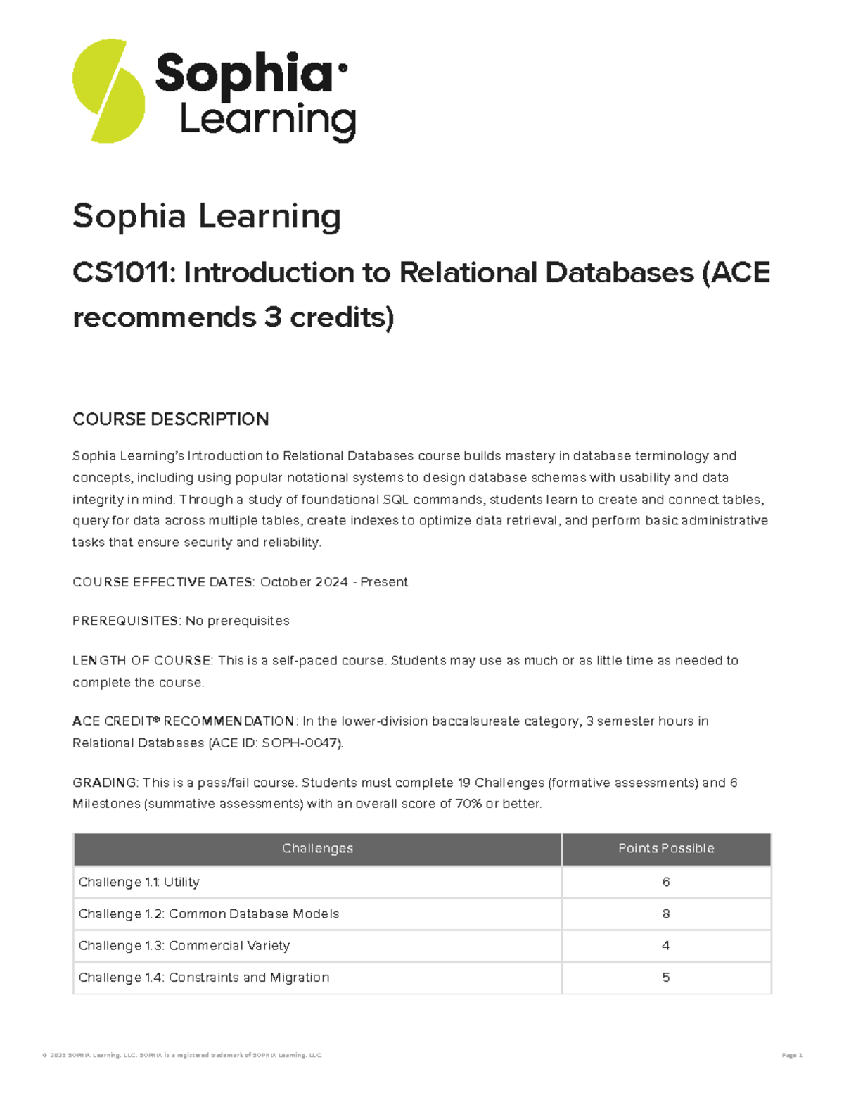 Sophia CS1011: Intro to Relational Databases Syllabus & Course Info ...