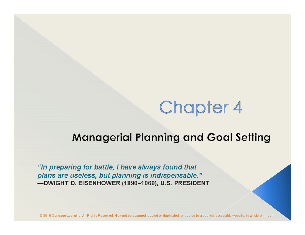 Chapter 4 - Managerial Planning and Goal Setting - “In preparing for ...
