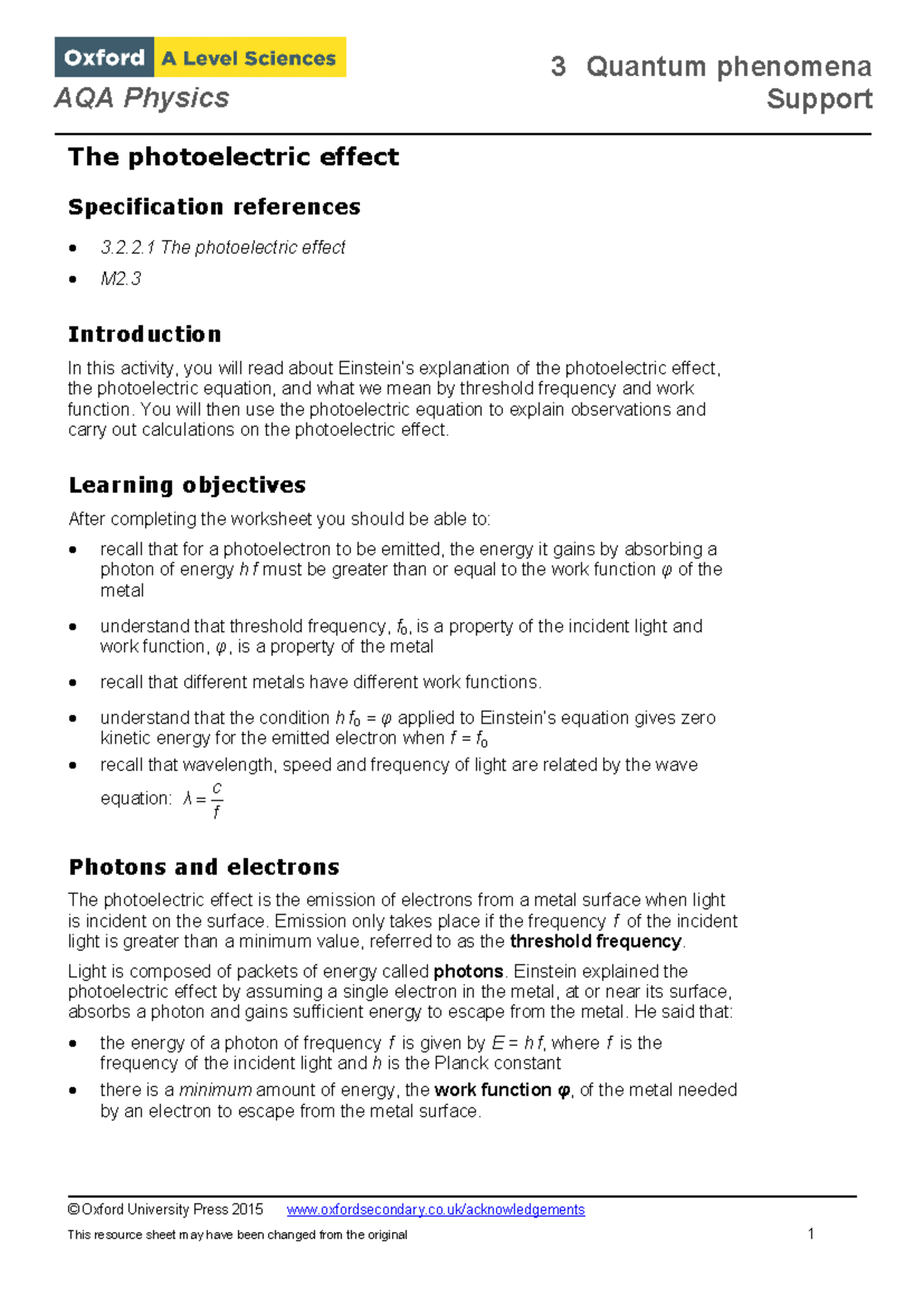 The Photoelectric Effect - AQA Physics Support The photoelectric effect ...