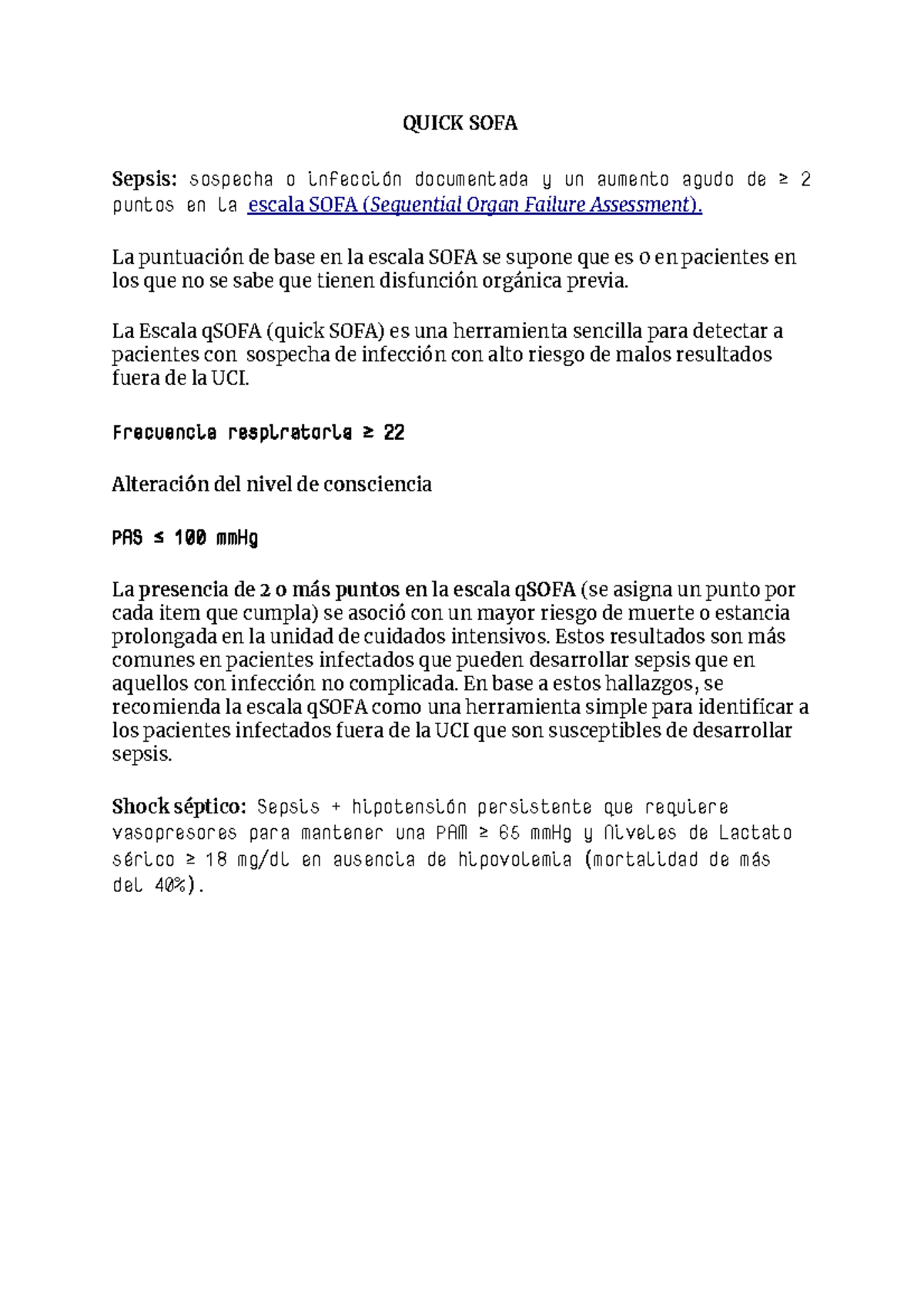 Escala qSOFA: Herramienta Rápida para Evaluar Riesgo de Sepsis - Studocu